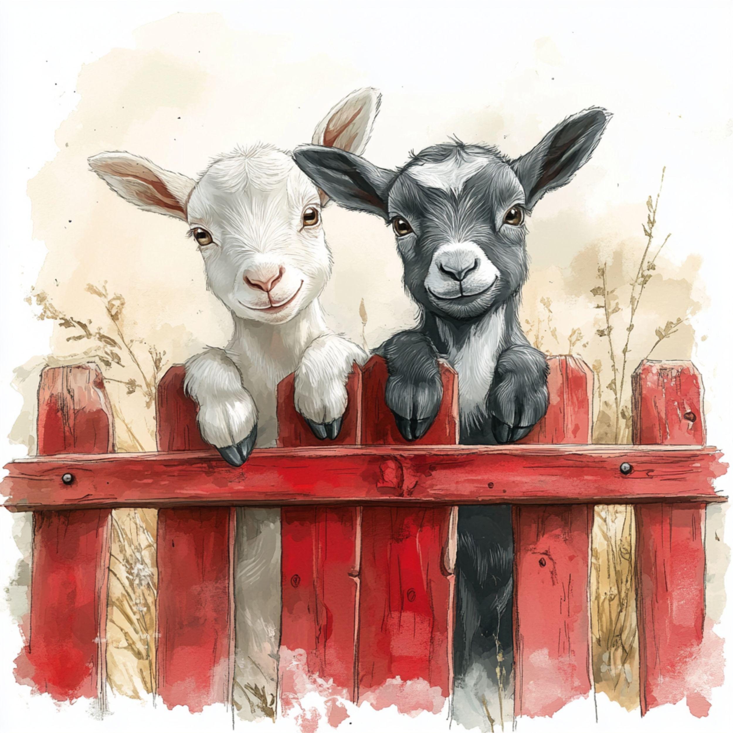 Fenced Goats Clipart: Farm Animal Illustrations (JPG), Spring Clipart ...