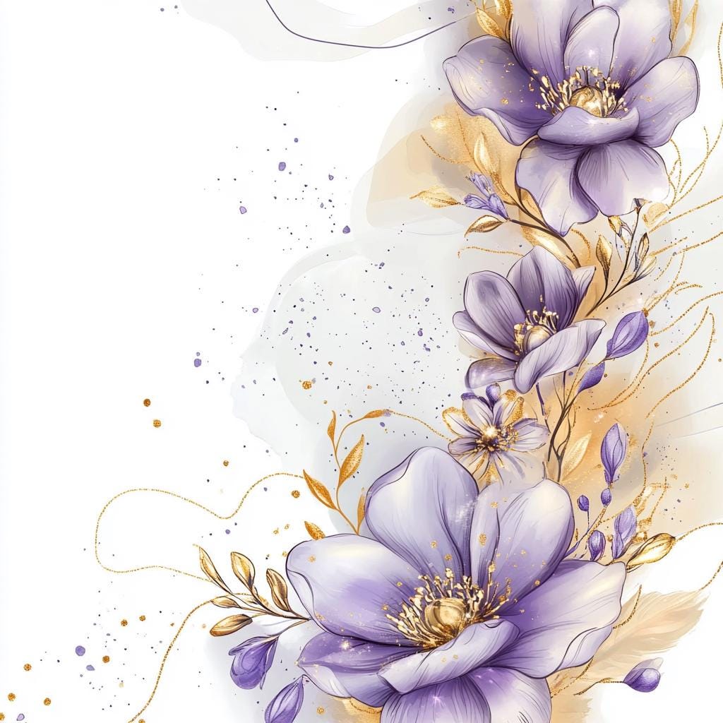 Violet Floral Side Border Clipart: Watercolor Flowers (digital Download ...