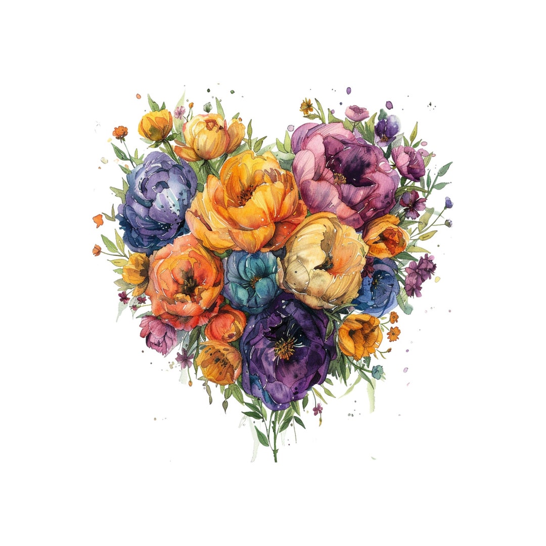 12 JPG Floral Hearts Clipart , Heart Shaped Flower Image, Printable ...