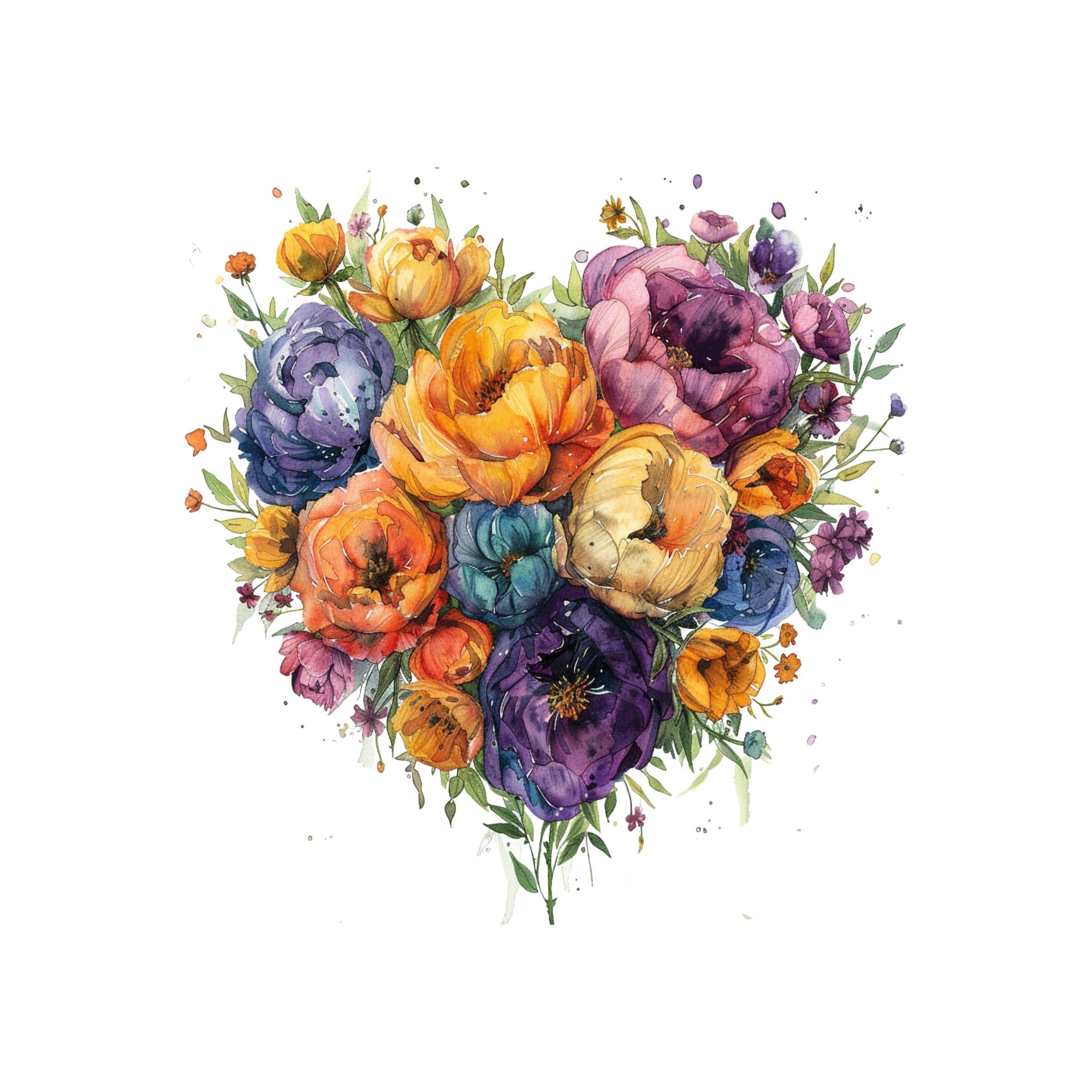 12 JPG Floral Hearts Clipart , Heart Shaped Flower Image, Printable ...