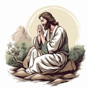 Jesus Praying Watercolor Clipart: Gethsemane Easter Art (digital ...