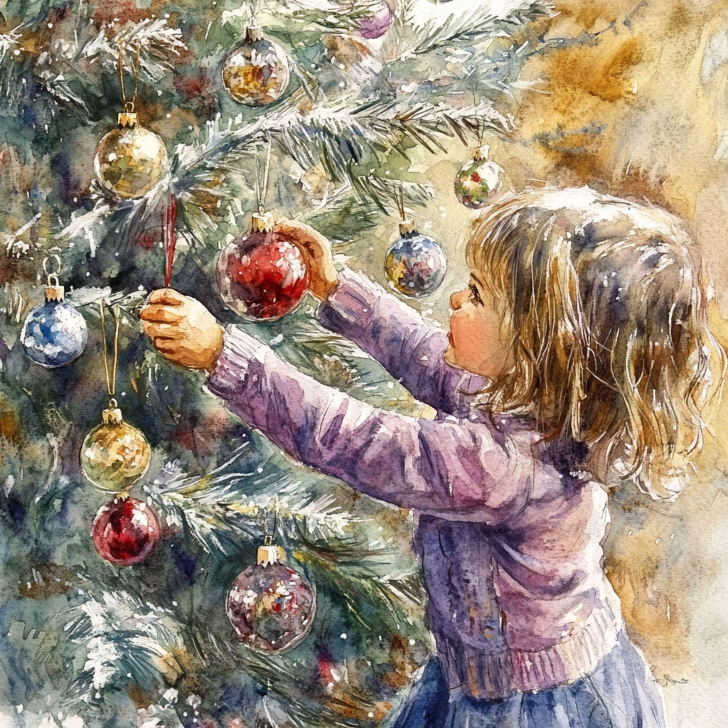 Kids Decorating Christmas Tree Watercolor Clipart (digital Images) - Etsy
