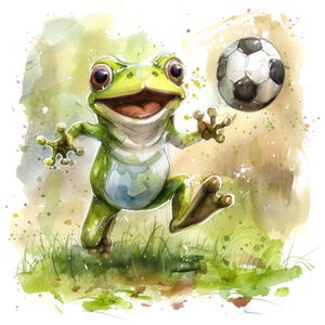 12 FROG PLAYING FOOTBALL Clipart, Jpg Image of Frog Sportsman, Frog and ...