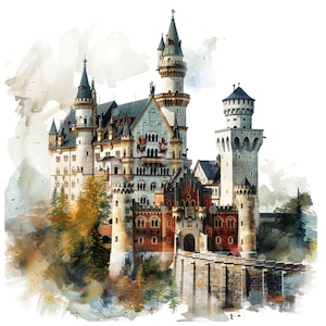 Watercolor Medieval Castle Clipart: Knight's Castle Images (digital) - Etsy