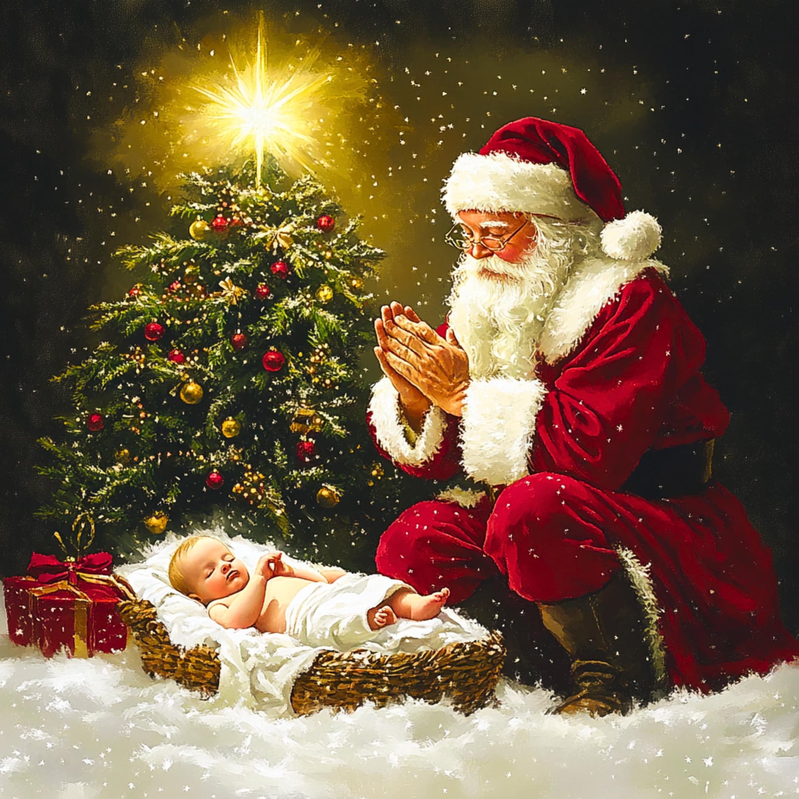 Santa and Baby Jesus Christmas Art: Religious Holiday Decor (digital ...