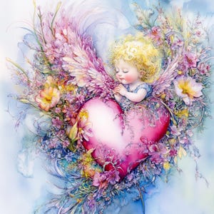 Baby Angel Clipart: Flower Heart Valentine Art (JPG Digital Download ...