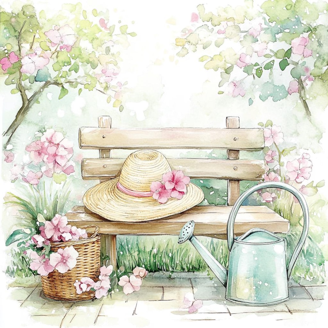 Watercolor Gardening Clipart Bundle: Garden Tools, Water Cans (digital ...