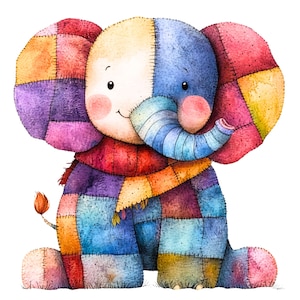 Patchwork Elephant Illustration, Colorful Animal Art (digital Image) - Etsy