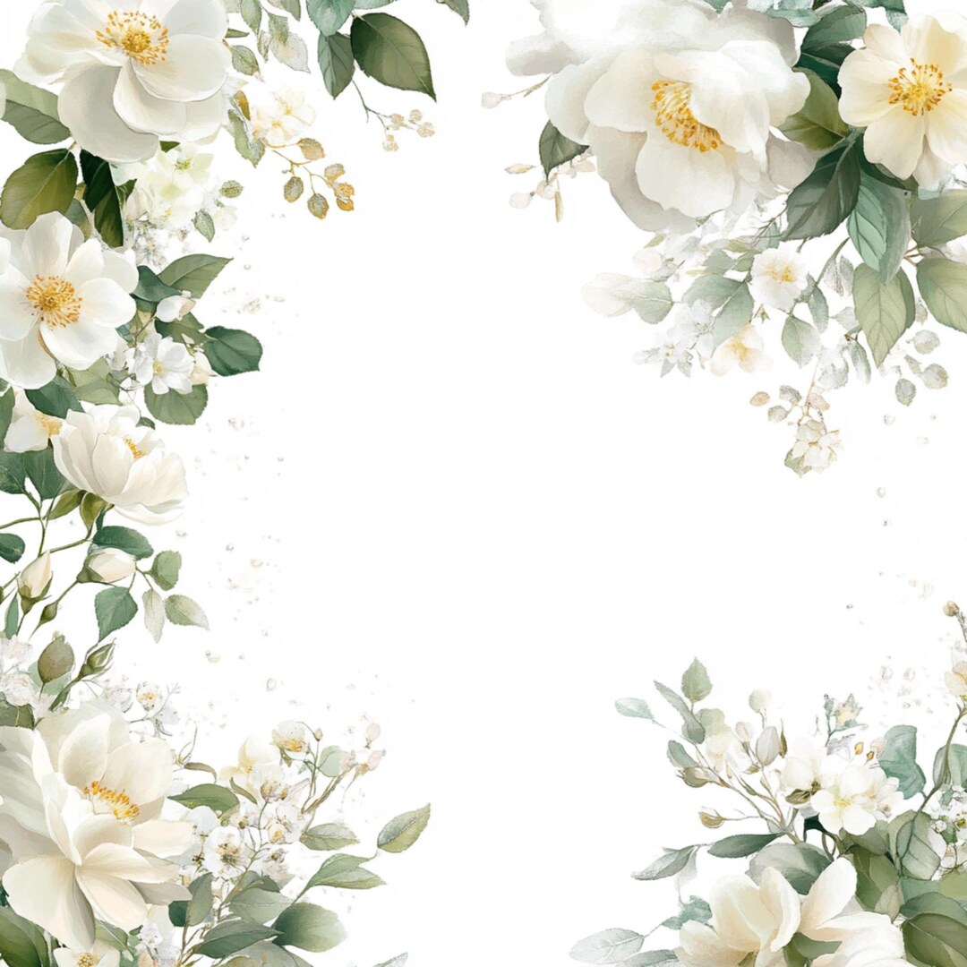 White Flower Frame Clipart: Elegant Floral Border (digital Download ...