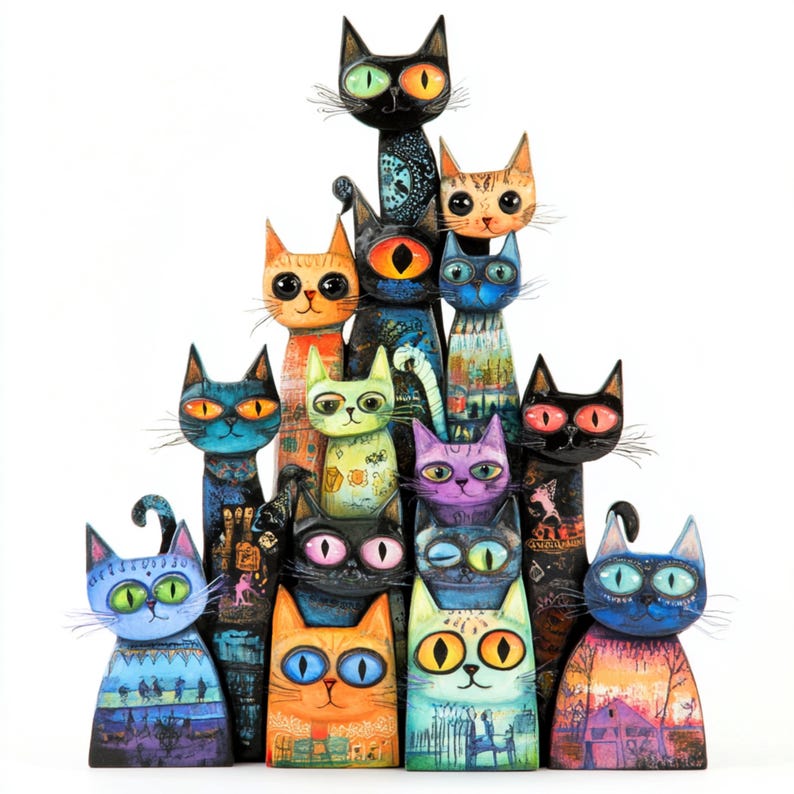 Cat Pyramid Clipart: Whimsical Feline Art (digital Art) - Etsy