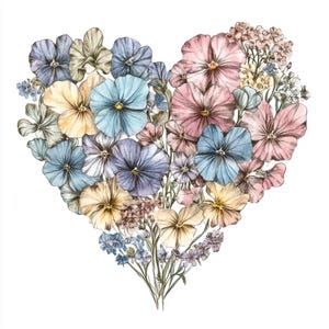 12 Pastel Floral Hearts Valentine’s Day JPG, Romantic Heart Clipart ...