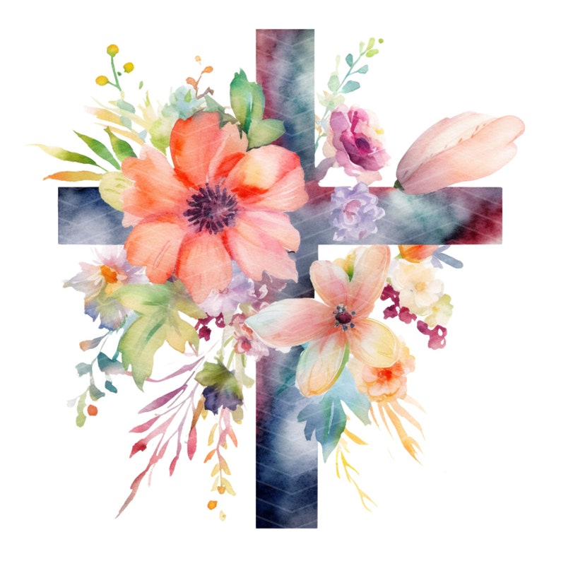 12 Beautiful Floral Cross Cliparts, PNG, Cross for Printing, Cross and ...