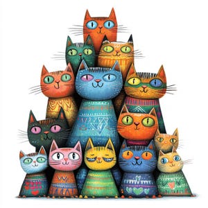 Cat Pyramid Clipart: Whimsical Feline Art (digital Art) - Etsy