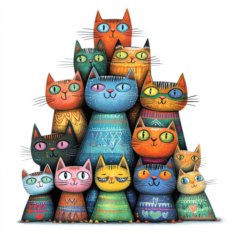 Cat Pyramid Clipart: Whimsical Feline Art (digital Art) - Etsy