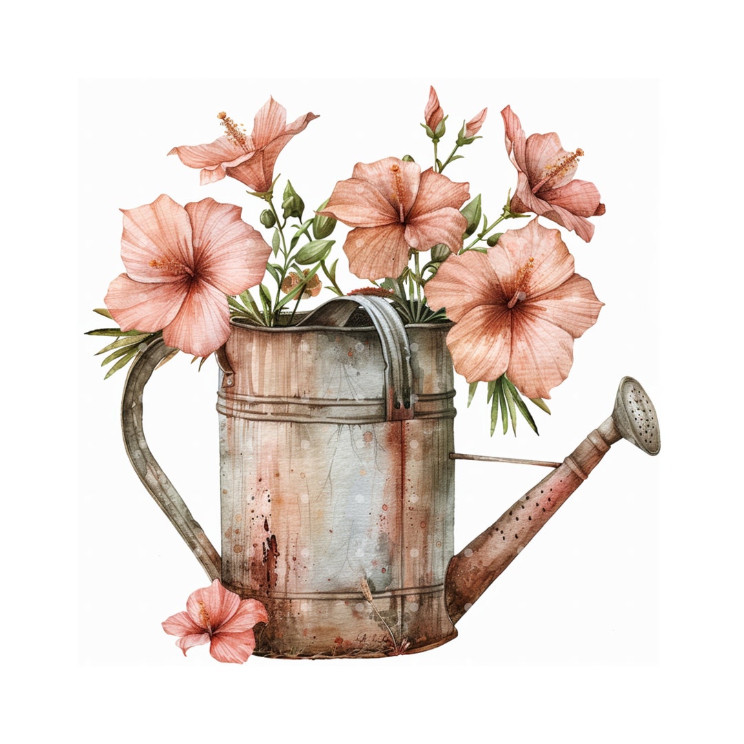 Watercolor Watering Can Clipart: Floral Garden Art (digital Download ...
