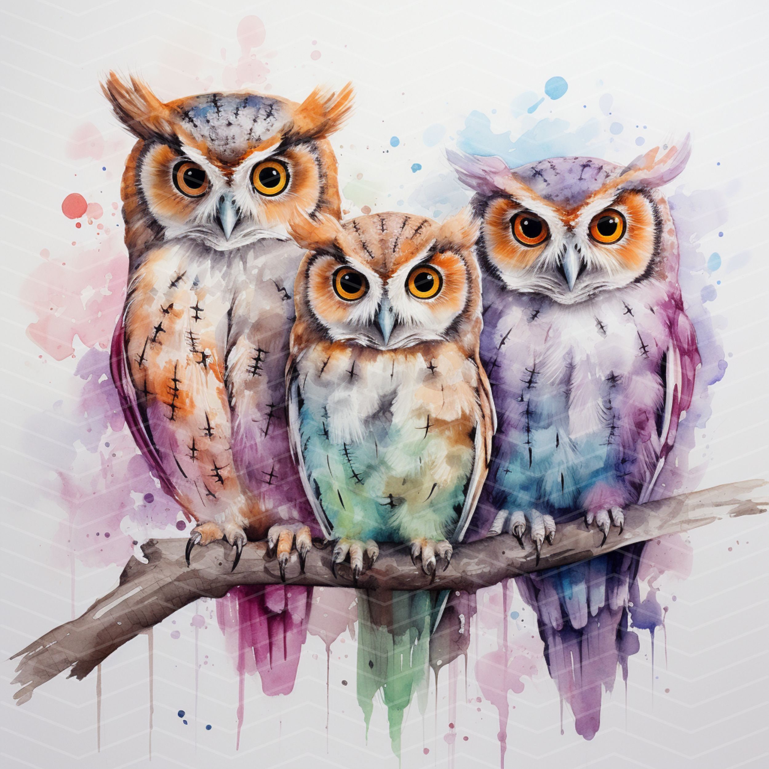 12 OWLS Cliparts, JPG, Watercolor Owls Clipart, High Quality ...