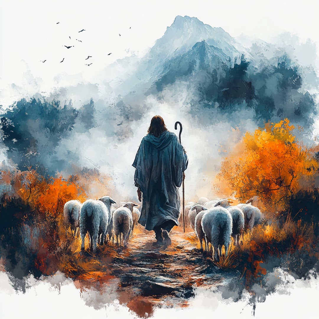Jesus Shepherding Sheep Clipart: Christian Wall Art (digital Download ...