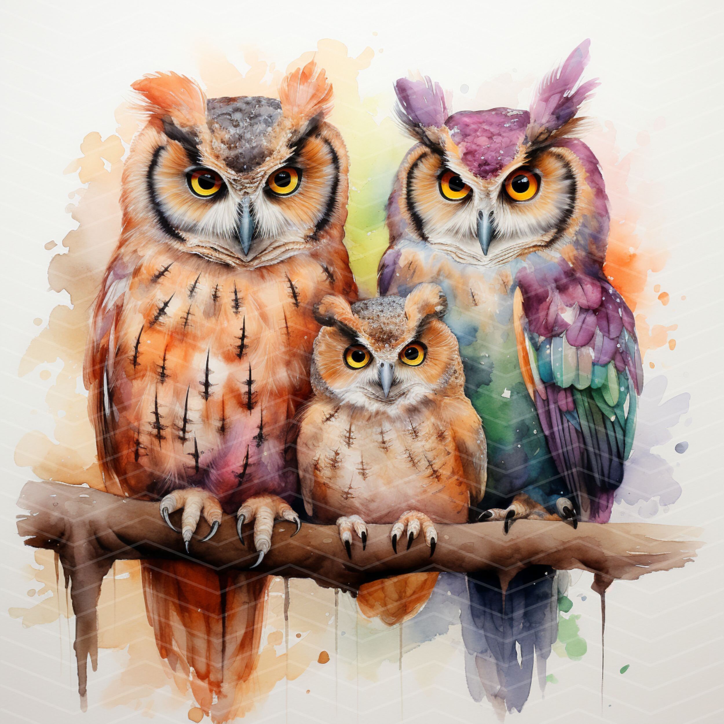 12 OWLS Cliparts, JPG, Watercolor Owls Clipart, High Quality ...