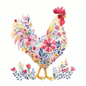Floral Chicken Watercolor Clipart: Farm Animal PNG (digital Download ...