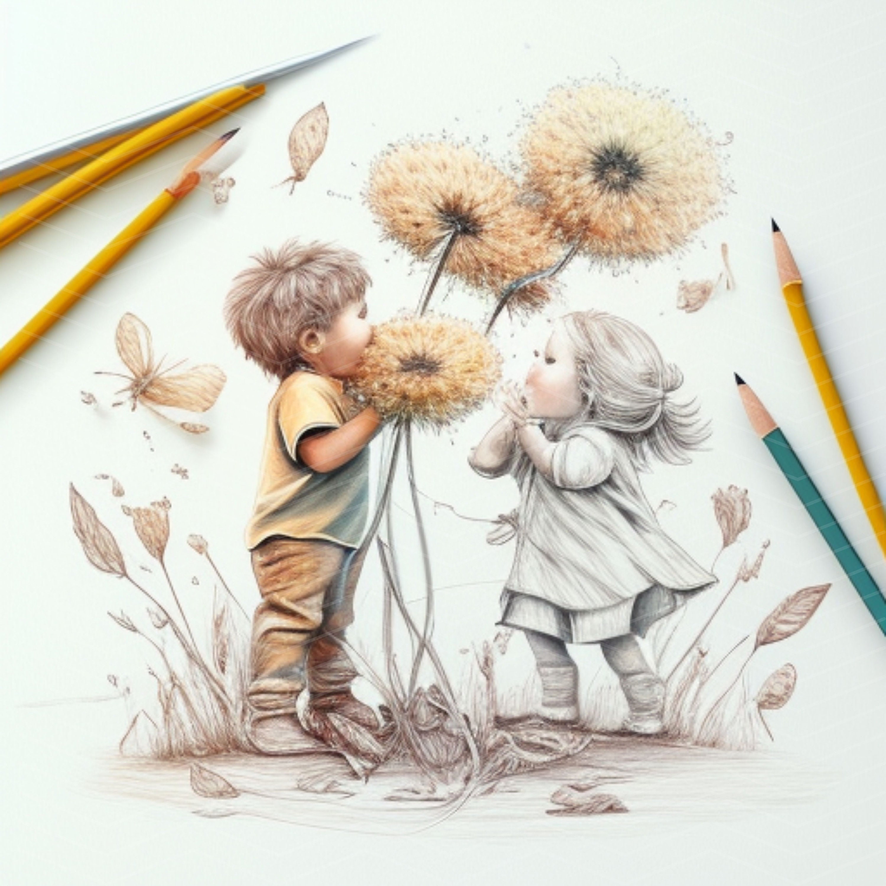 12 Children Playing Dandelions Clipart, JPG. Kids Playing. Printable ...
