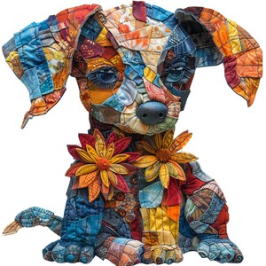Patchwork Puppy Digital Images: Colorful Dog Illustration (PNG) - Etsy