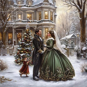 Victorian Christmas Landscape Clipart: Vintage Holiday Art (digital ...