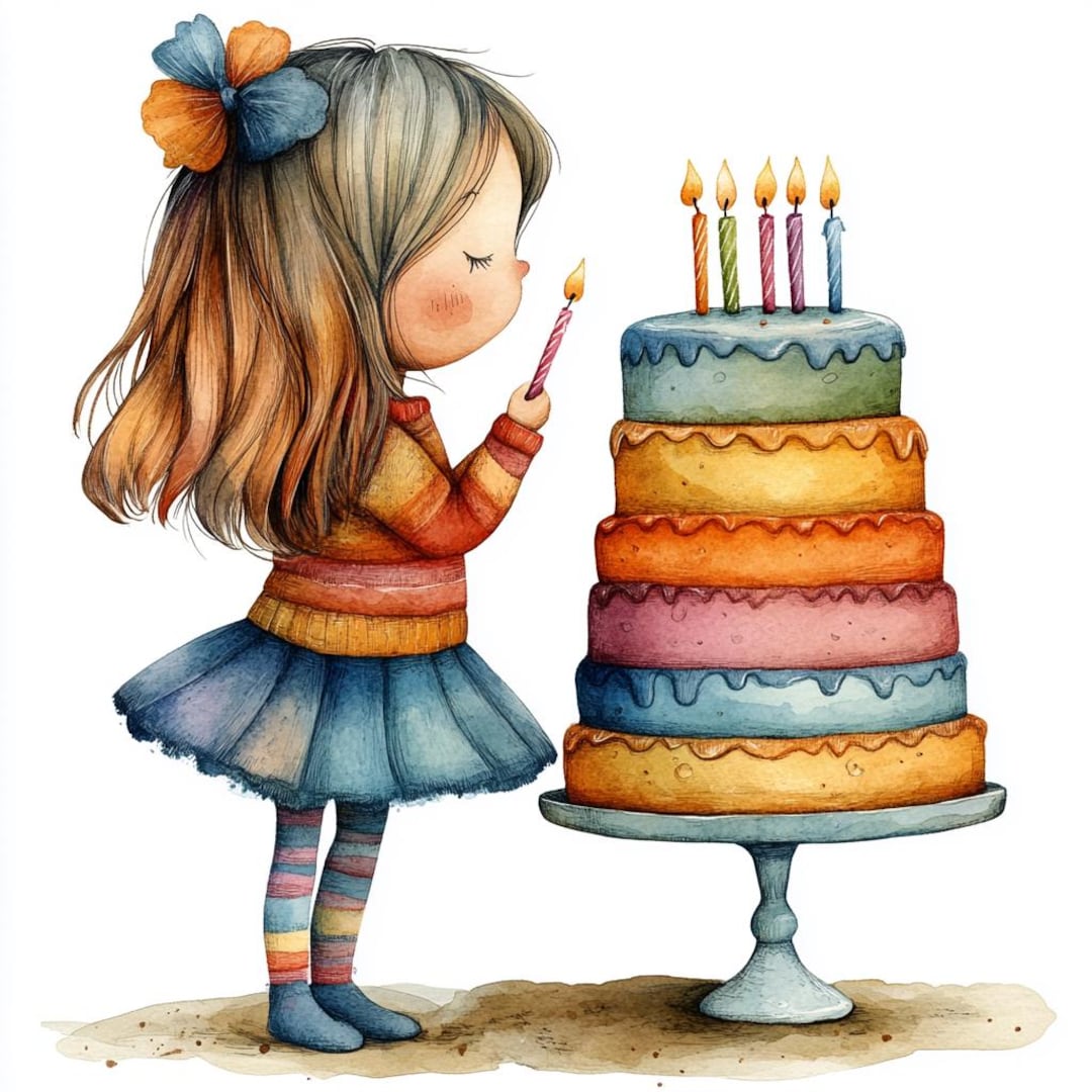 10 Cute Girl Clipart, Cake Candles Clipart, Happy Birthday Clip Art ...