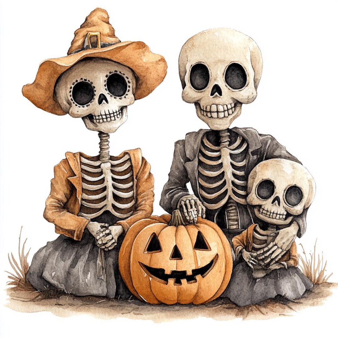 10 Kind Skeletons Halloween Clipart, JPG Skeleton Illustrations ...