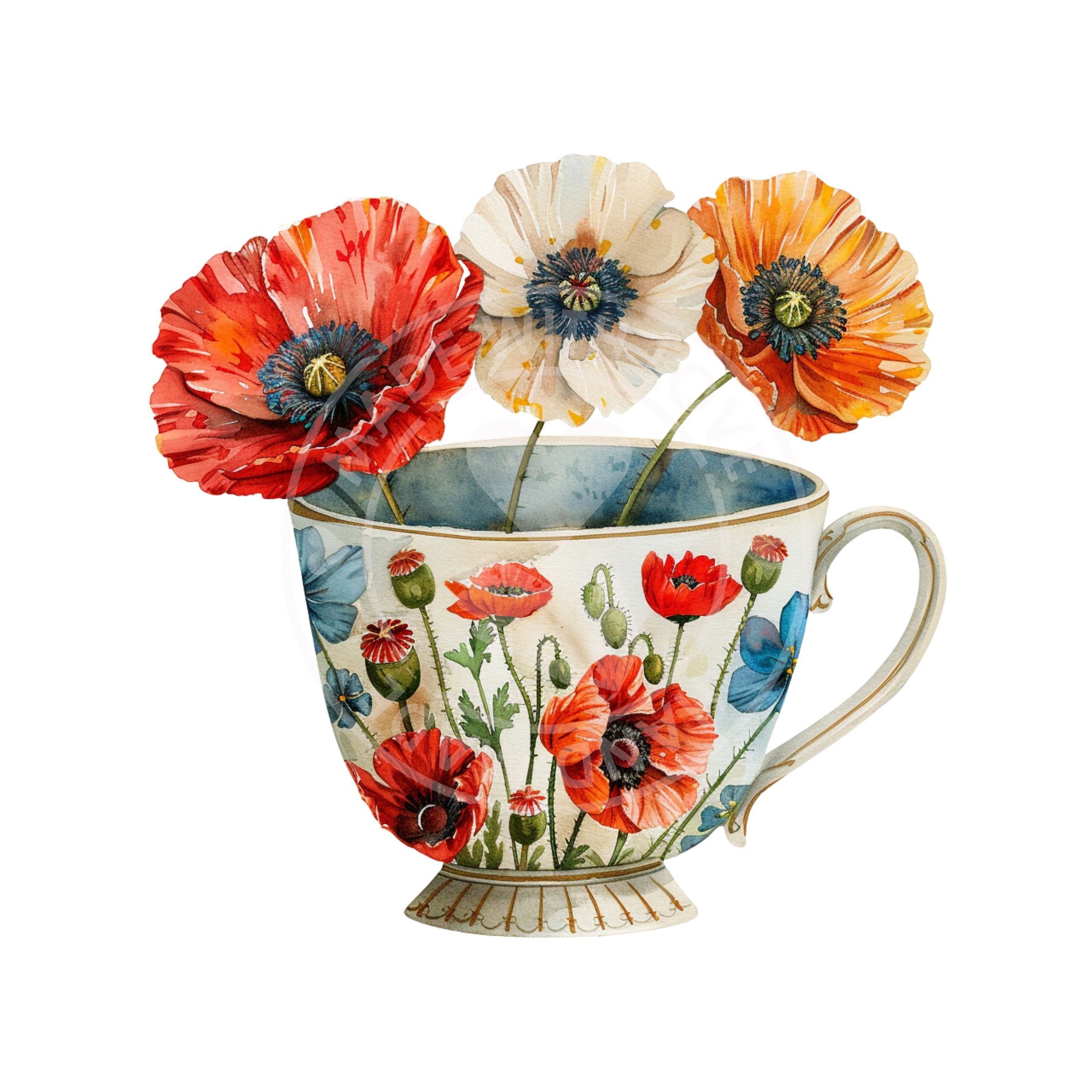 23 PNG Poppies in a Cup Clipart, Poppies in a Cup Png, Printable ...