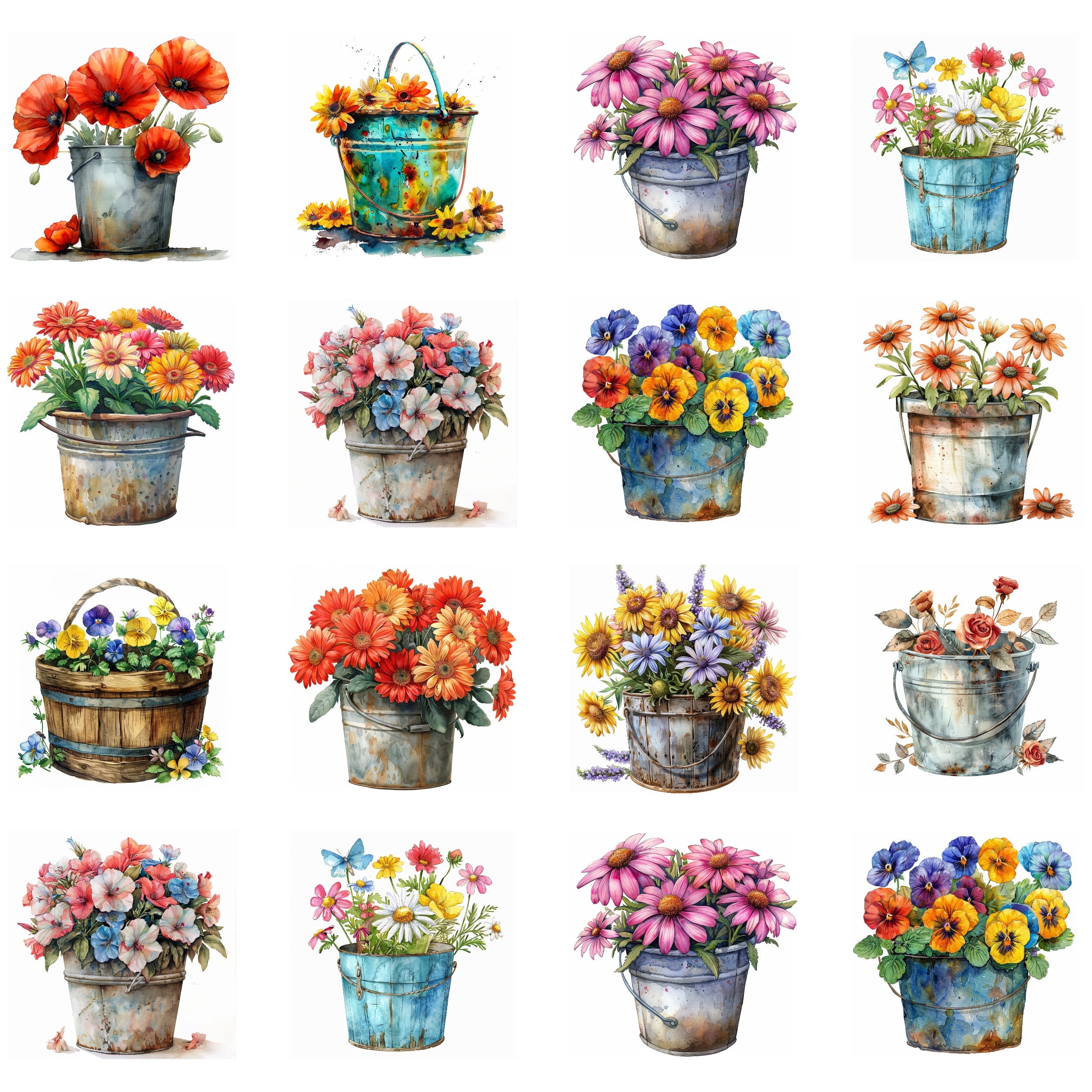 12 JPG Flower Buckets Clipart, Bucket With Flowers, High Quality ...