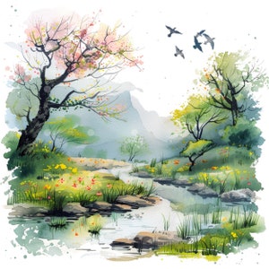 12 Green Forest Path Clipart, JPG, Watercolor Forest Path, Printable ...