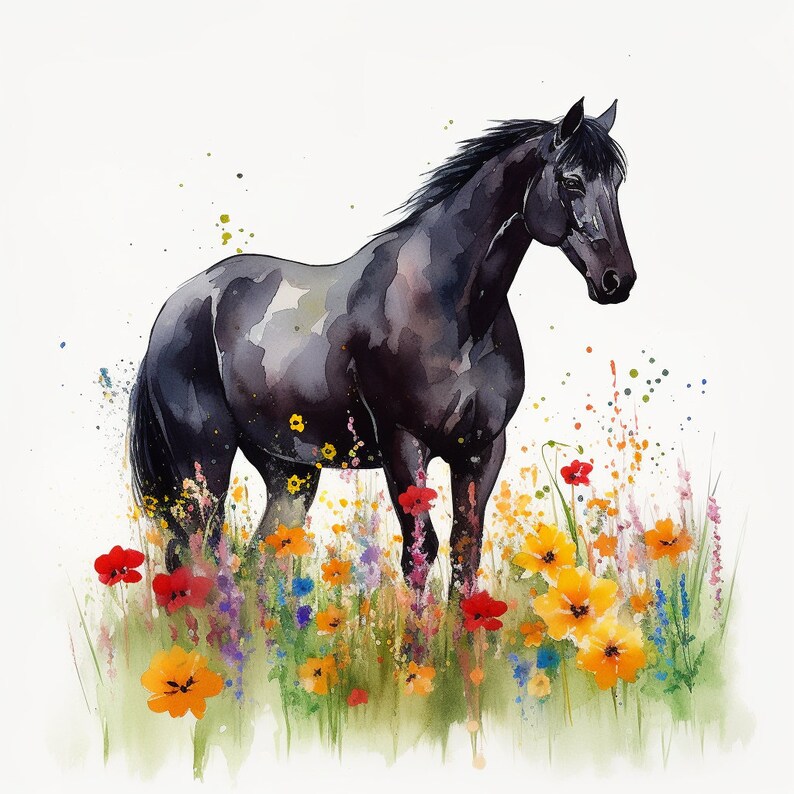 Black Horse Watercolor Clipart: Polished Horses Art (digital Download ...