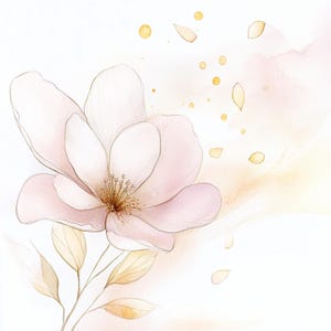 Pink Gold Watercolor Flowers Clipart: Pastel Floral Graphics (digital ...