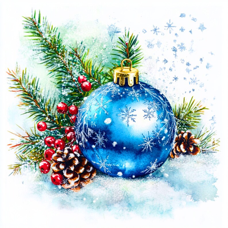 Blue Christmas Ornament Clipart: Holiday Digital Images (commercial Use ...