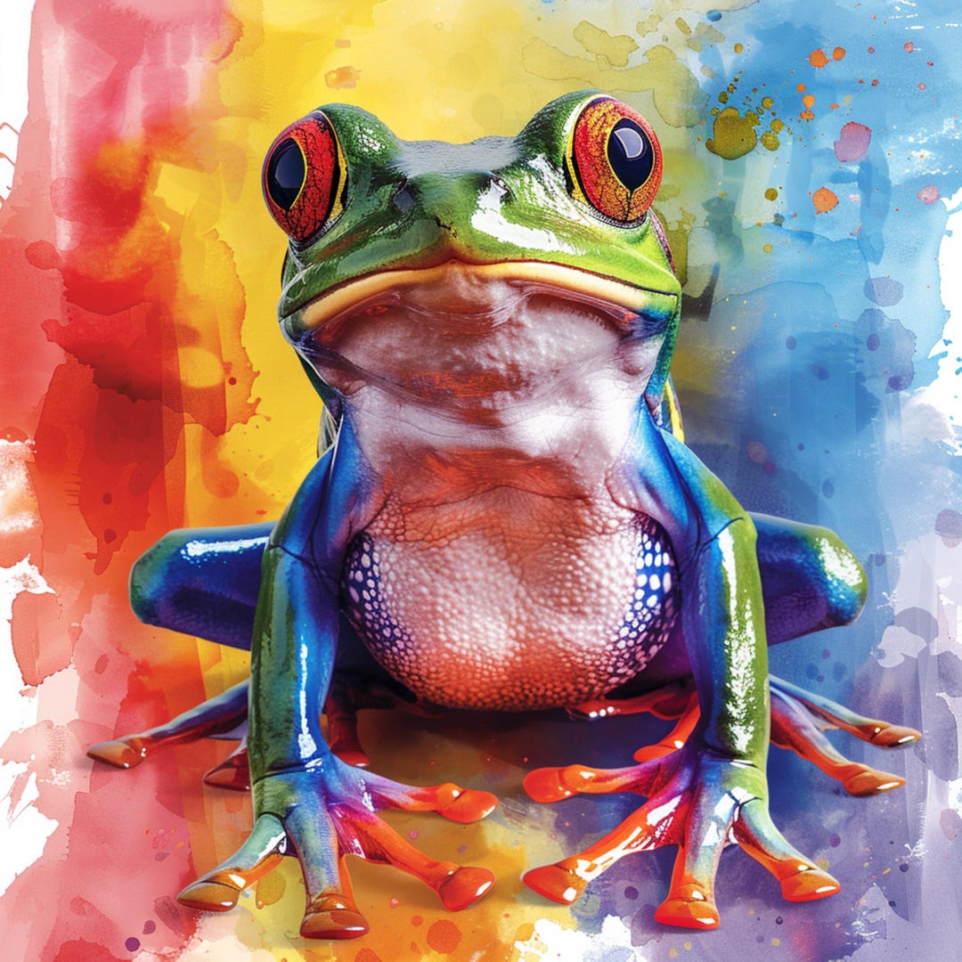 16 Frog Neon Clipart, Frog Clip Art Wall Art, Watercolor Frog Clipart ...