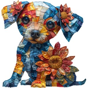 Patchwork Puppy Digital Images: Colorful Dog Illustration (PNG) - Etsy