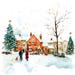 Watercolor Christmas Village Clipart: Snowy Winter Landscape (digital ...