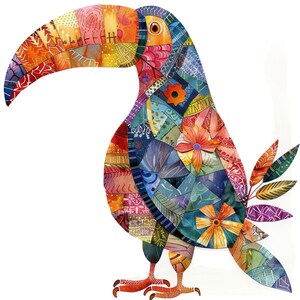 Patchwork Toucan Illustration: Colorful Whimsical Bird (digital Image ...