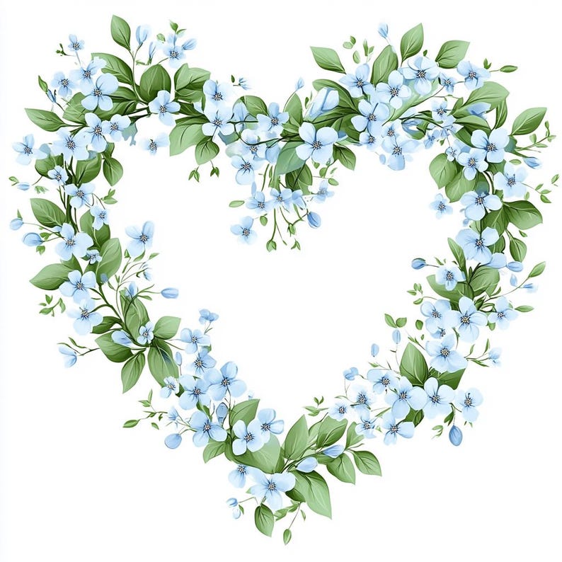 Forget Me Not Floral Heart Clipart: Watercolor PNG (digital Download ...