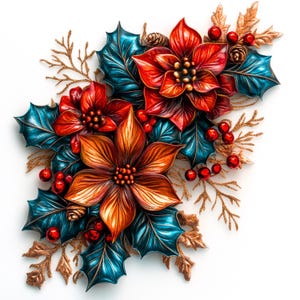 Christmas Floral Clipart: Holiday Flower Art, Commercial Use (digital ...