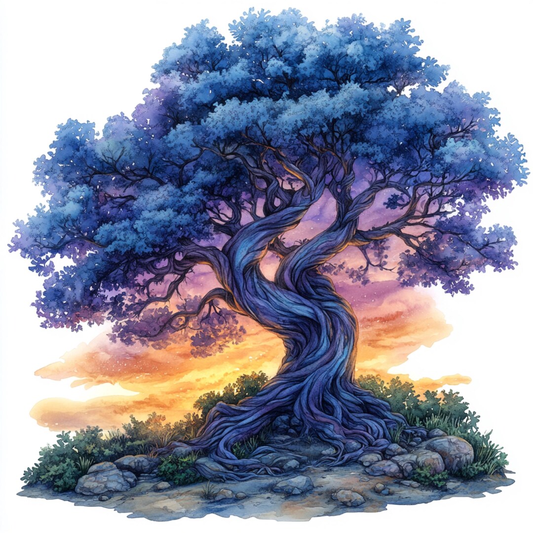 Mystical Tree Watercolor Clipart: Enchanting JPG Images (digital ...
