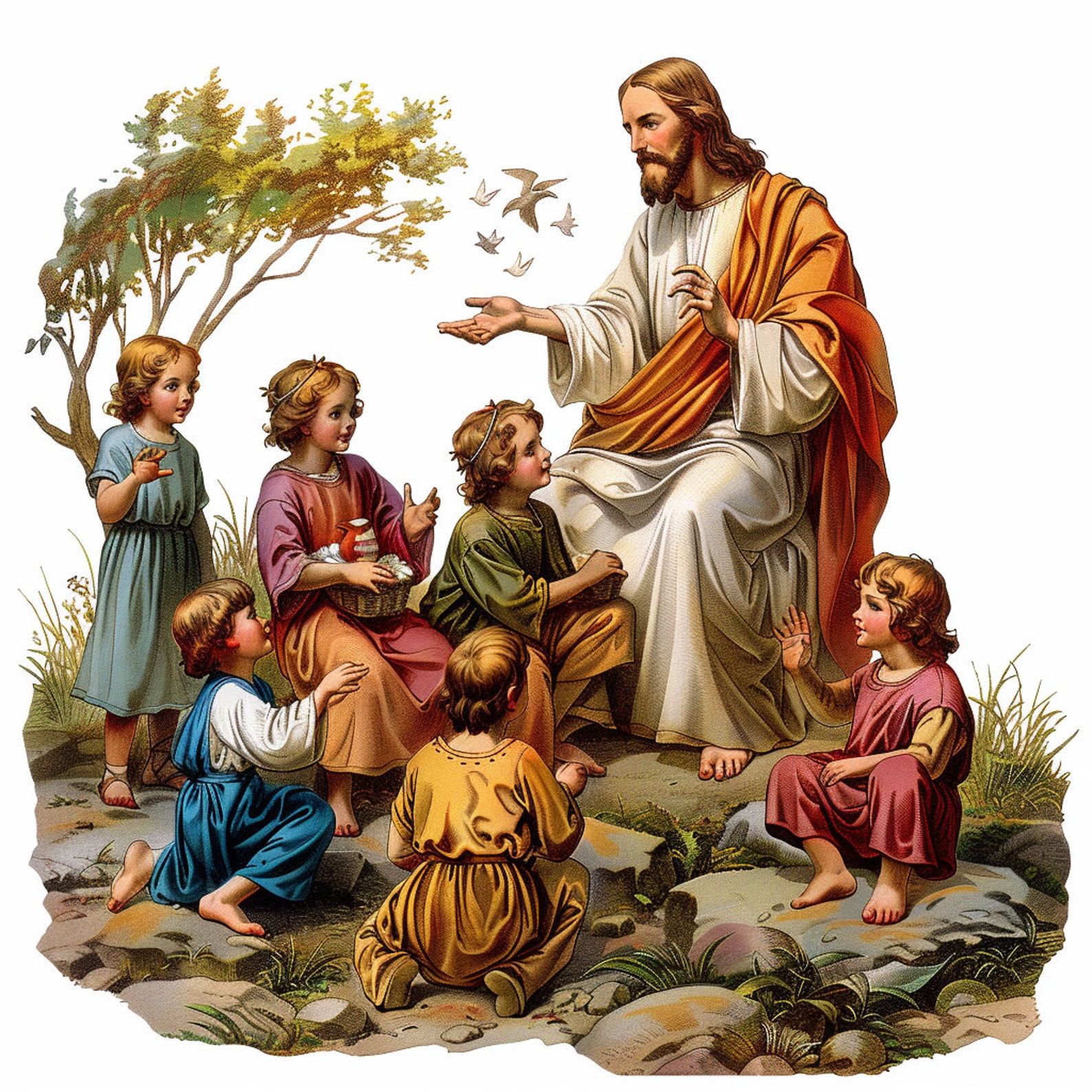 Jesus With Children Clipart: Blessing Pose Illustrations (4096x4096 JPG ...