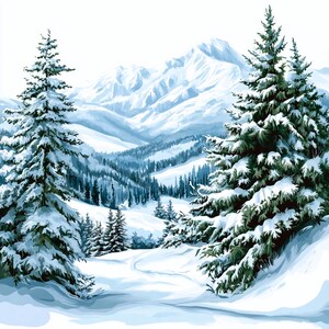 Watercolor Winter Mountain Landscape Clip Art (digital Download) - Etsy