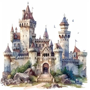 Watercolor Medieval Castle Clipart: Knight's Castle Images (digital) - Etsy