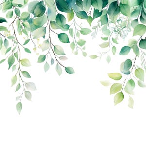 Watercolor Green Leaves Frame Clipart: Botanical PNG (digital Download ...