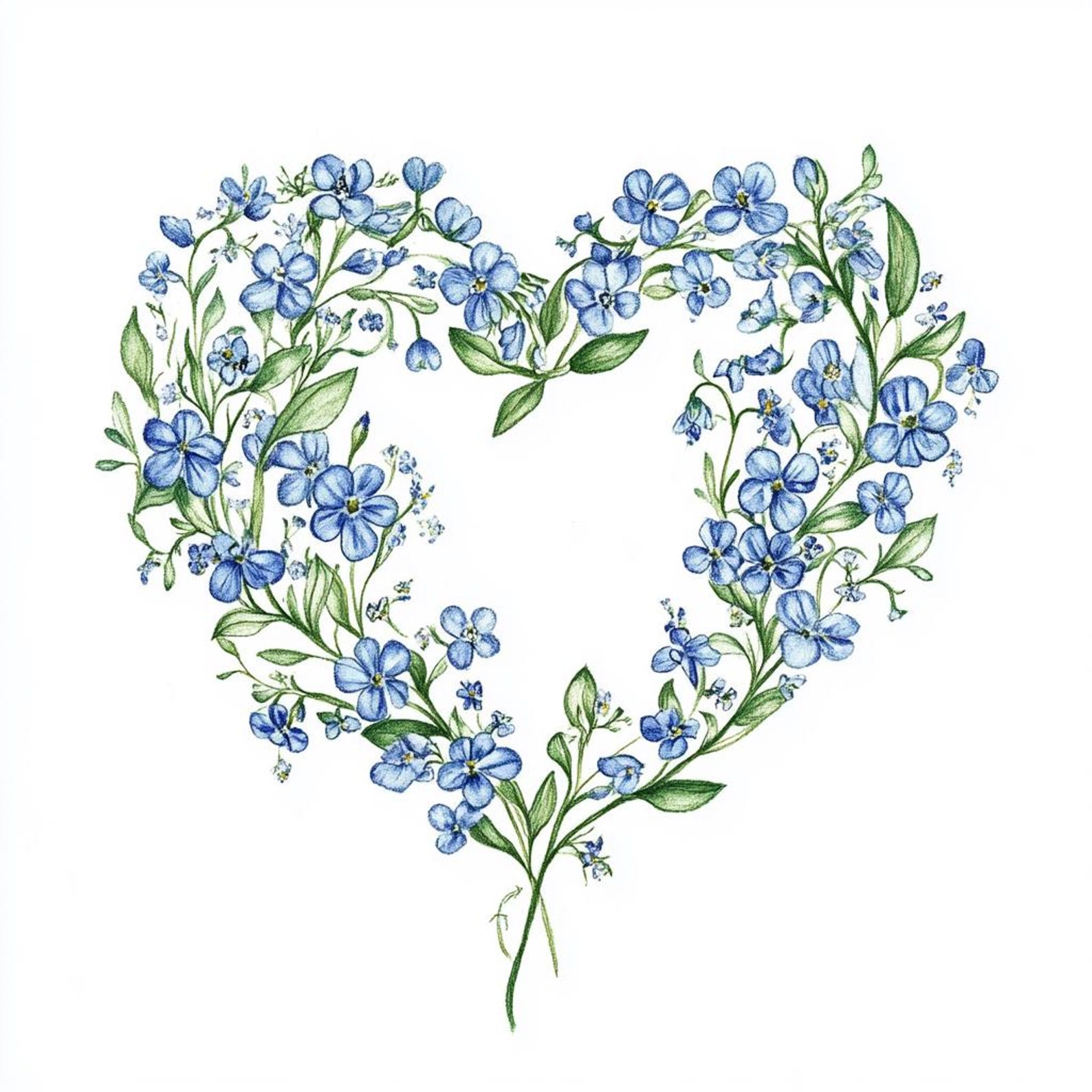 Forget Me Not Floral Heart Clipart: Watercolor PNG (digital Download ...