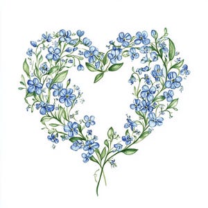 10 Floral Heart Clip Art PNG, Forget Me Not Heart Frame, Digital Art ...