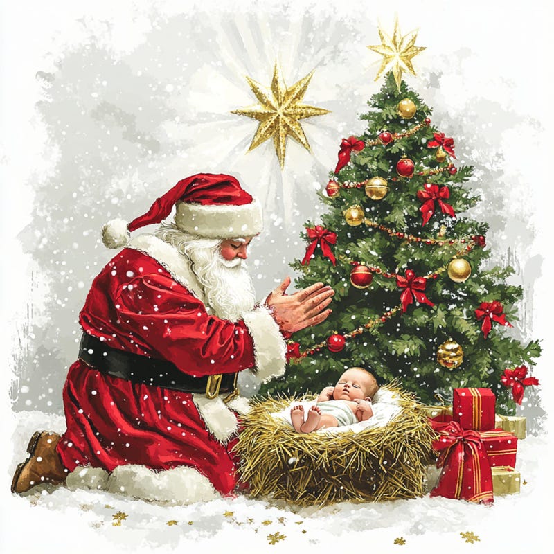 Santa Praying Baby Jesus - Etsy