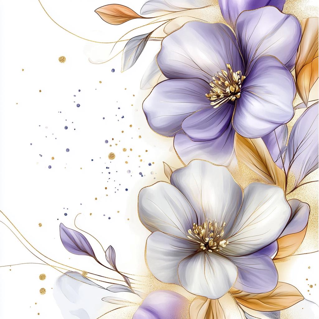Violet Floral Side Border Clipart: Watercolor Flowers (digital Download ...