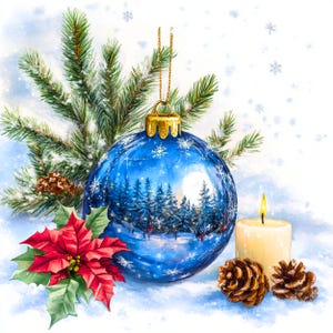 Blue Christmas Ornament Clipart: Holiday Digital Images (commercial Use ...